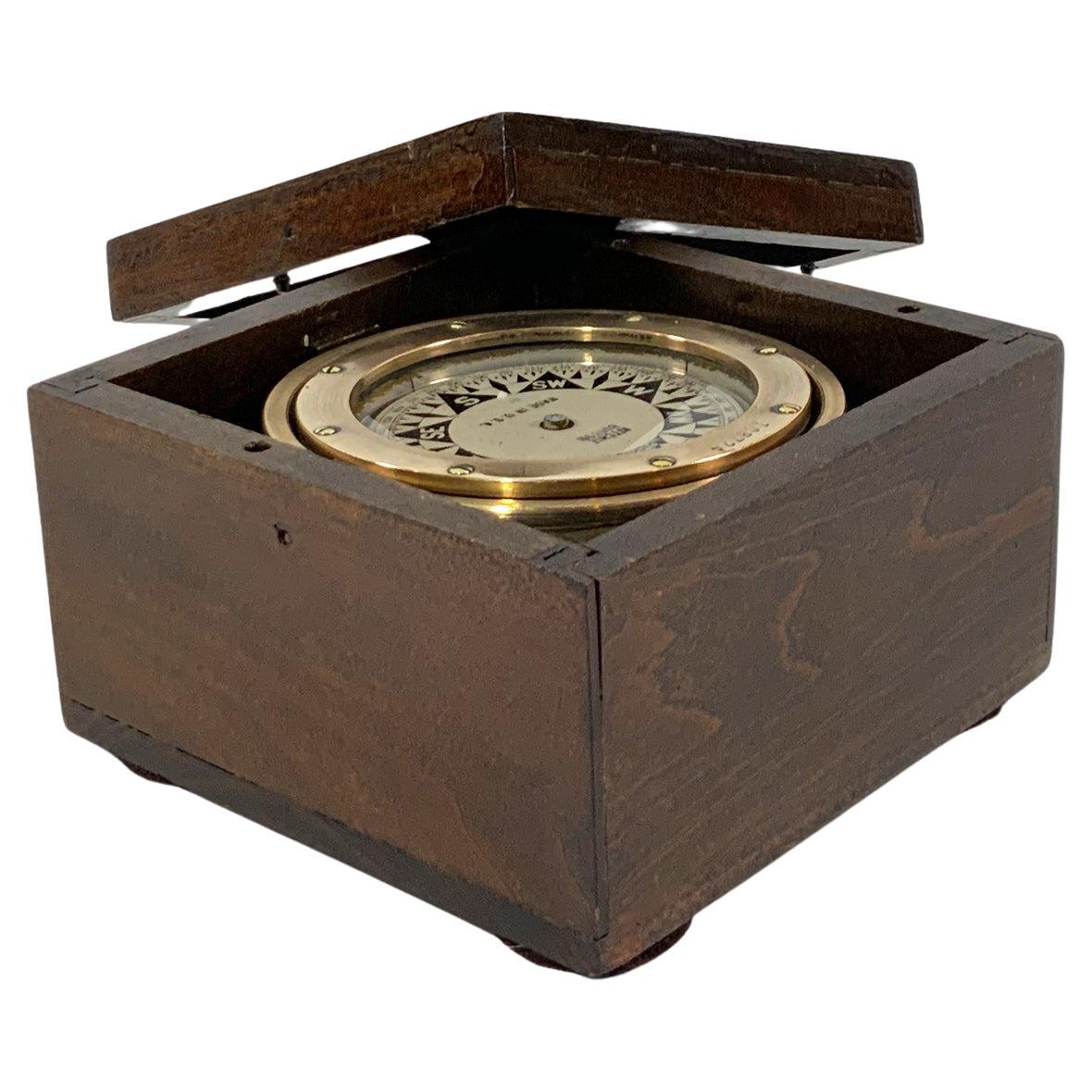 Brass Topographic Compass Placed in Its Original Walnut Box at 1stDibs