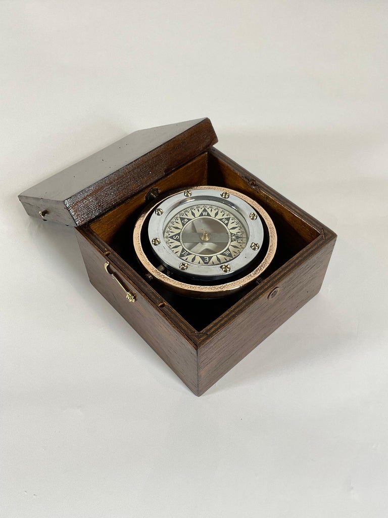 Brass Boat Compass on Gimbal Fitted to a Box For Sale at 1stDibs