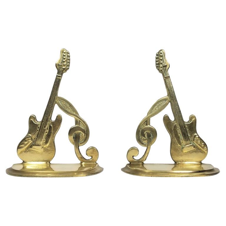 Brass Bookends Guitar and Music Note, Dated 1987 For Sale at 1stDibs