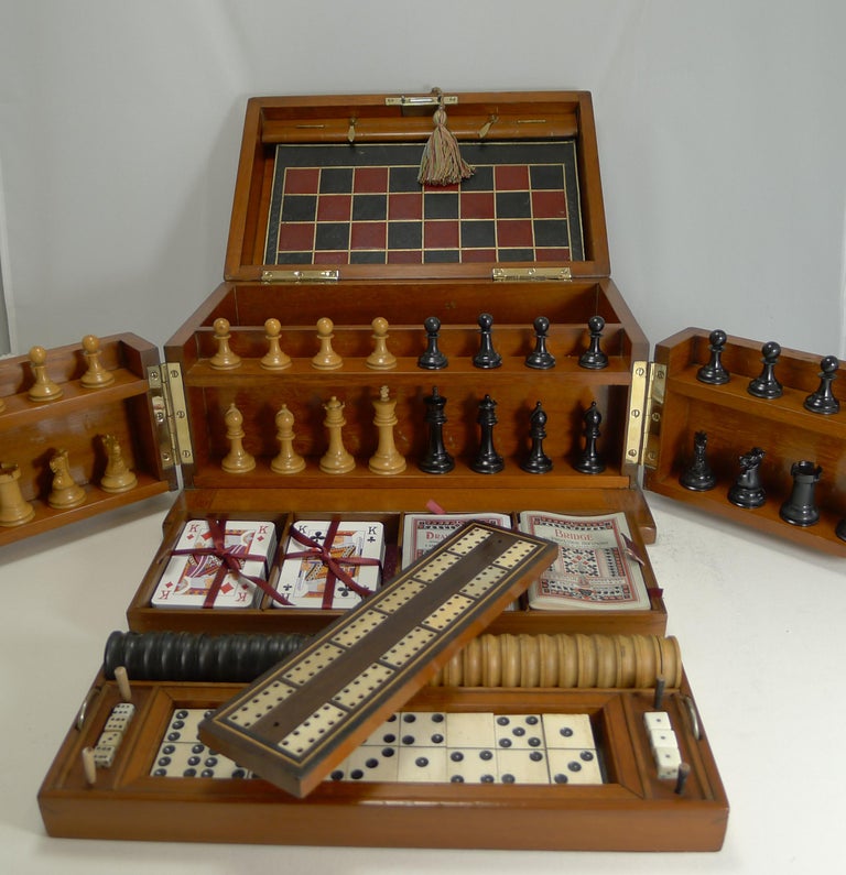 Brass Bound Mahogany Games Box / Compendium, circa 1890-1900 at 1stDibs