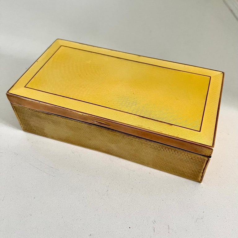 Brass Box with Yellow Guilloche and Enamel Detail For Sale at 1stDibs