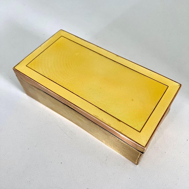 Brass Box with Yellow Guilloche and Enamel Detail For Sale at 1stDibs