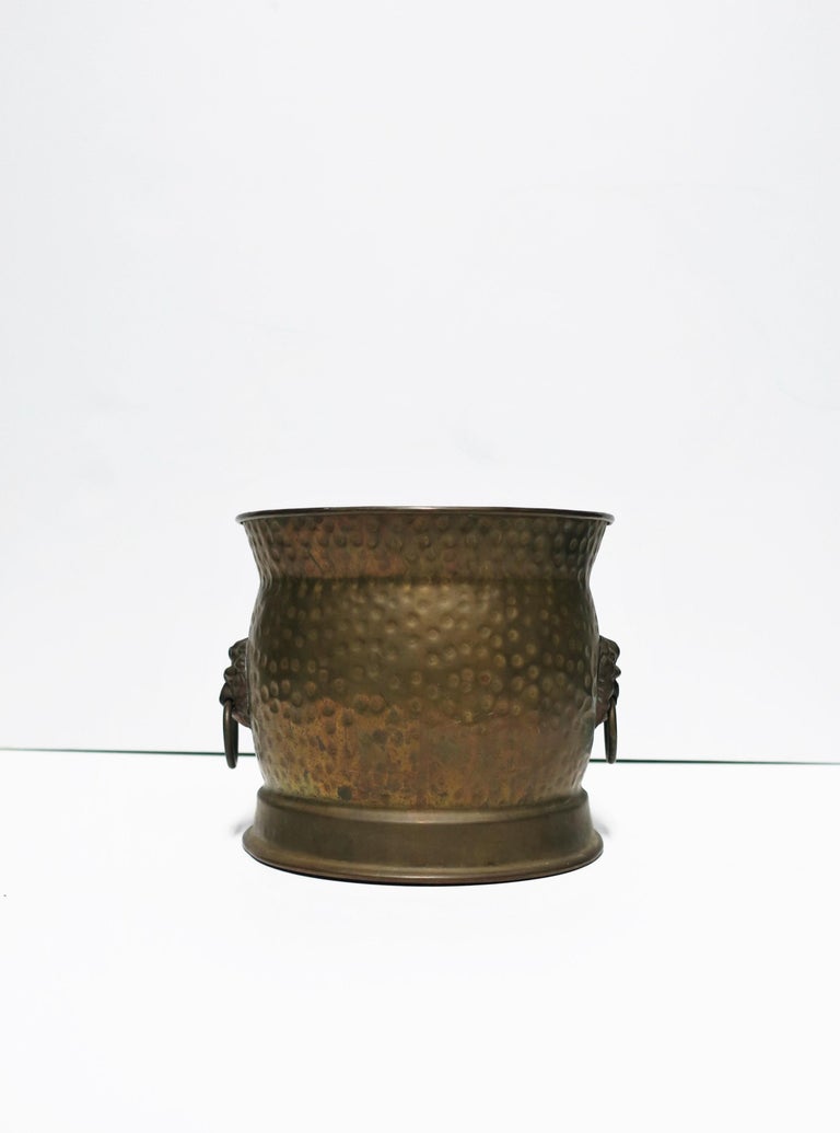 English Brass Plant Pot Holder Cachepot with Lion Head Detail, ca. 20th ...