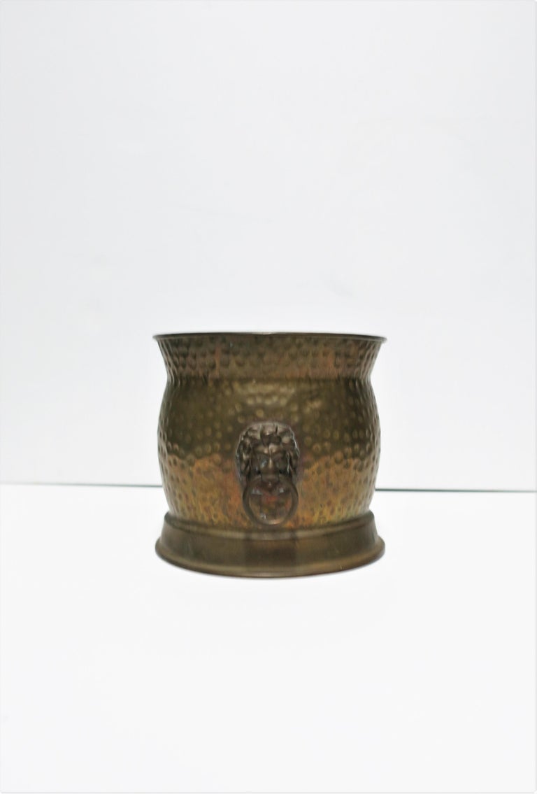 English Brass Plant Pot Holder Cachepot with Lion Head Detail, ca. 20th ...