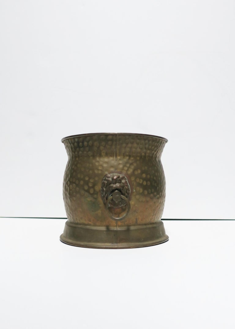 English Brass Plant Pot Holder Cachepot with Lion Head Detail, ca. 20th ...