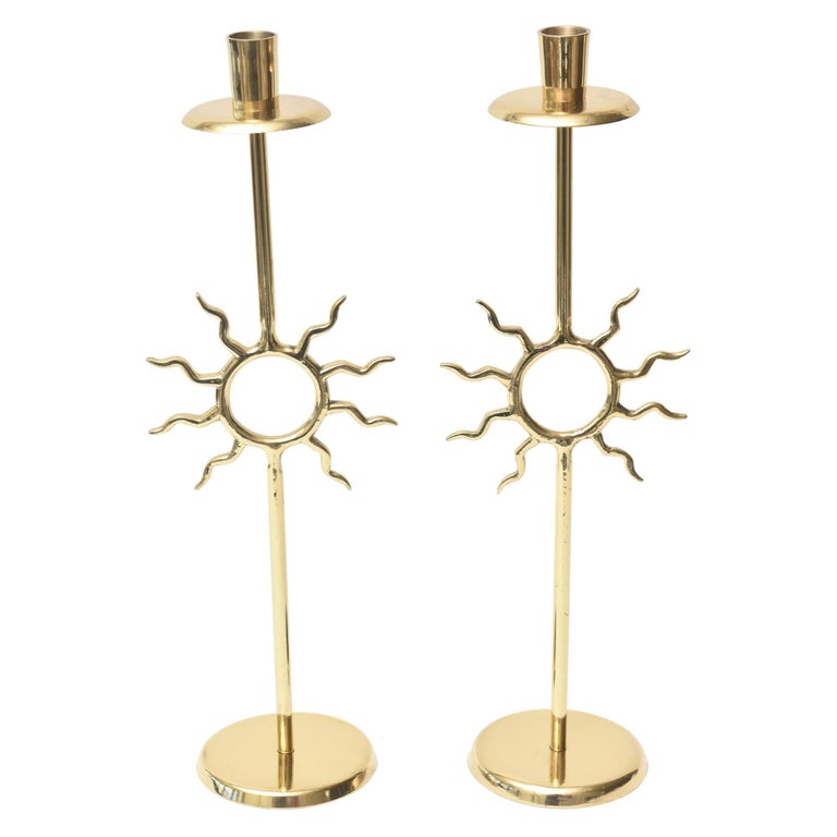 Brass Candlesticks with Sun Motif Fornasetti Style Vintage For Sale at ...