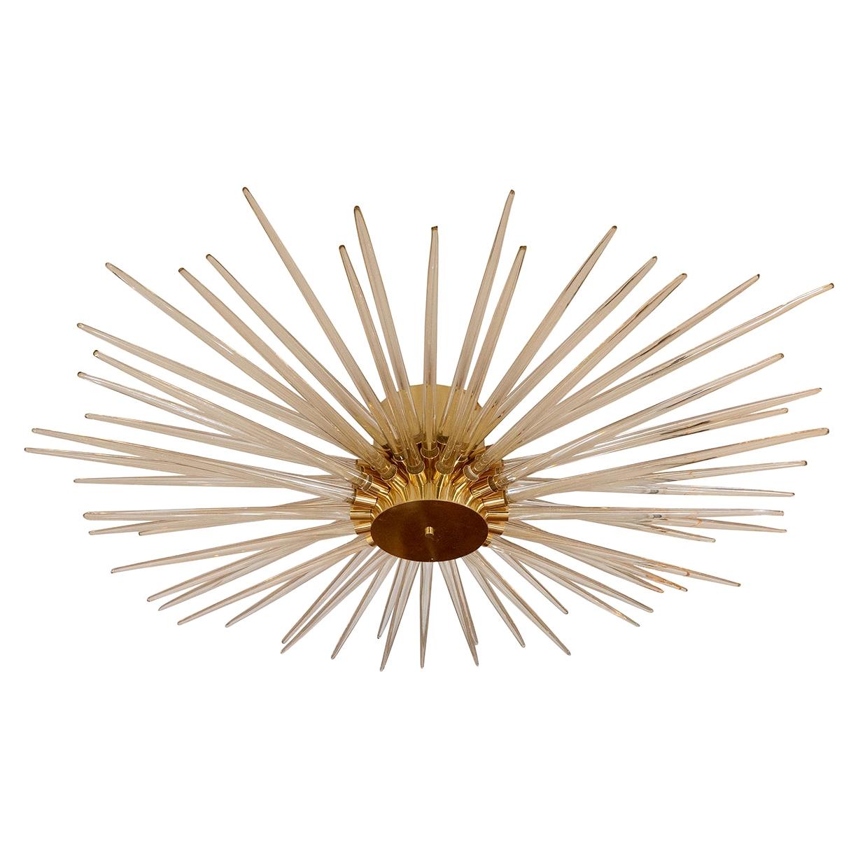 Brass Ceiling Fixture Featuring Multitudes of Gold Infused Glass Rays ...
