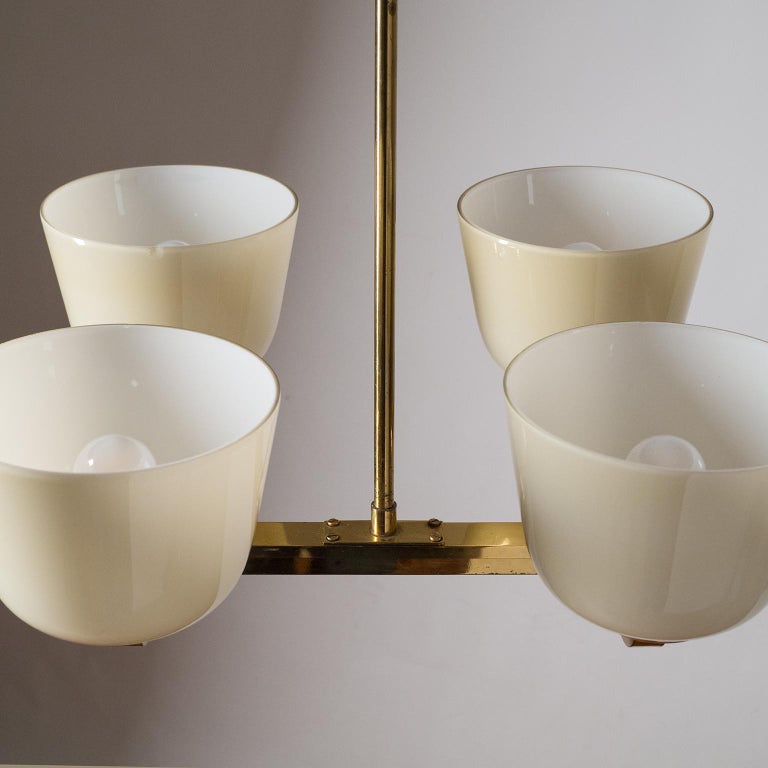 Brass Chandelier, circa 1930, Ivory Colored Glass at 1stDibs