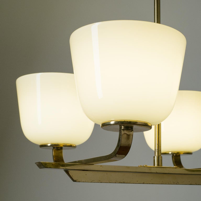 Brass Chandelier, circa 1930, Ivory Colored Glass at 1stDibs