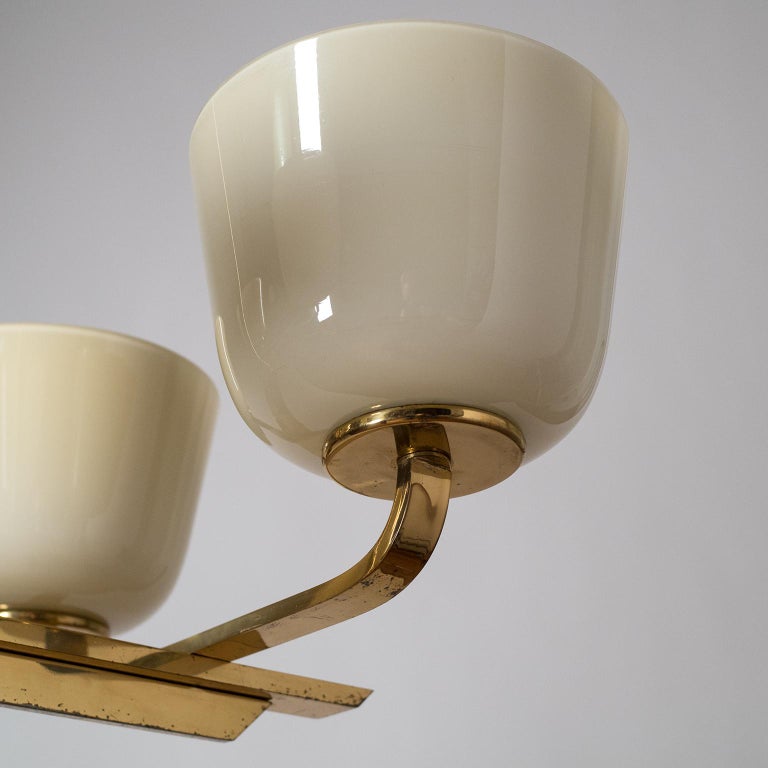 Brass Chandelier, circa 1930, Ivory Colored Glass at 1stDibs