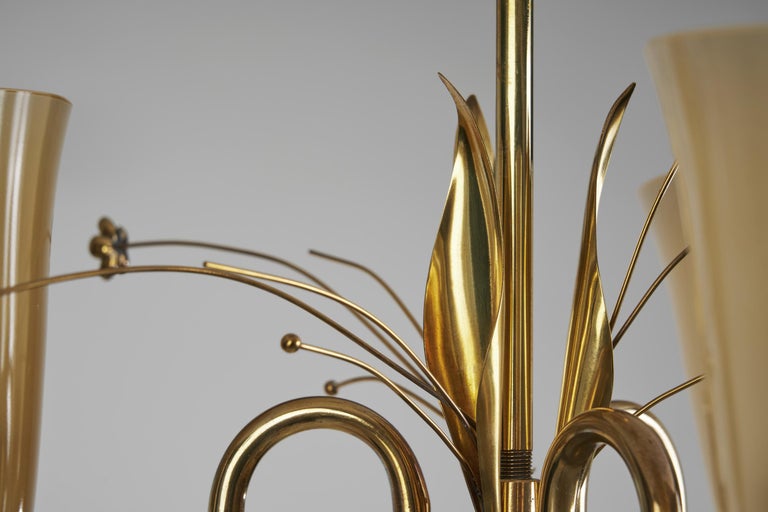 Brass Chandelier with Floral Decoration for Idman Oy, Finland, circa ...