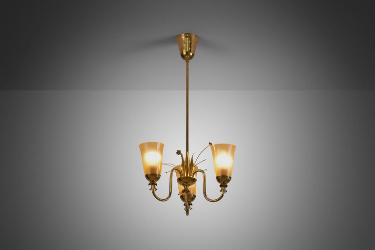 Brass Chandelier with Floral Decoration for Idman Oy, Finland, circa ...