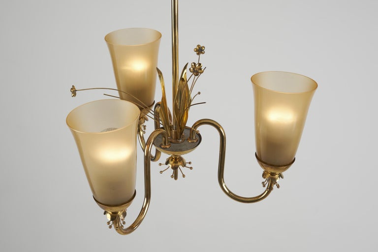Brass Chandelier with Floral Decoration for Idman Oy, Finland, circa ...