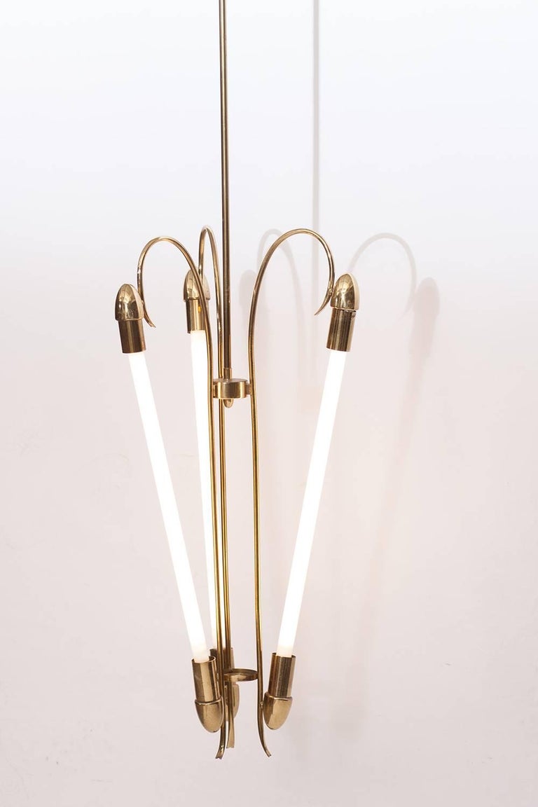 Brass Chandeliers by Kaiser with Neon Light Tube For Sale at 1stDibs ...