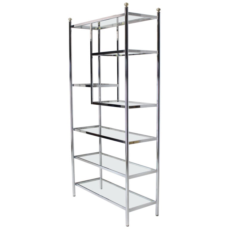 Brass Chrome Glass Large Étagère Shelving Display at 1stDibs | chrome ...