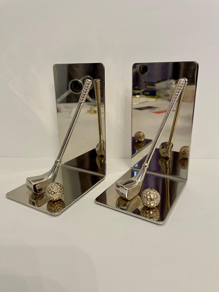 Brass and Chrome Golf Club Bookends For Sale at 1stDibs