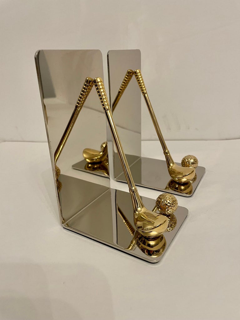 Brass and Chrome Golf Club Bookends For Sale at 1stDibs