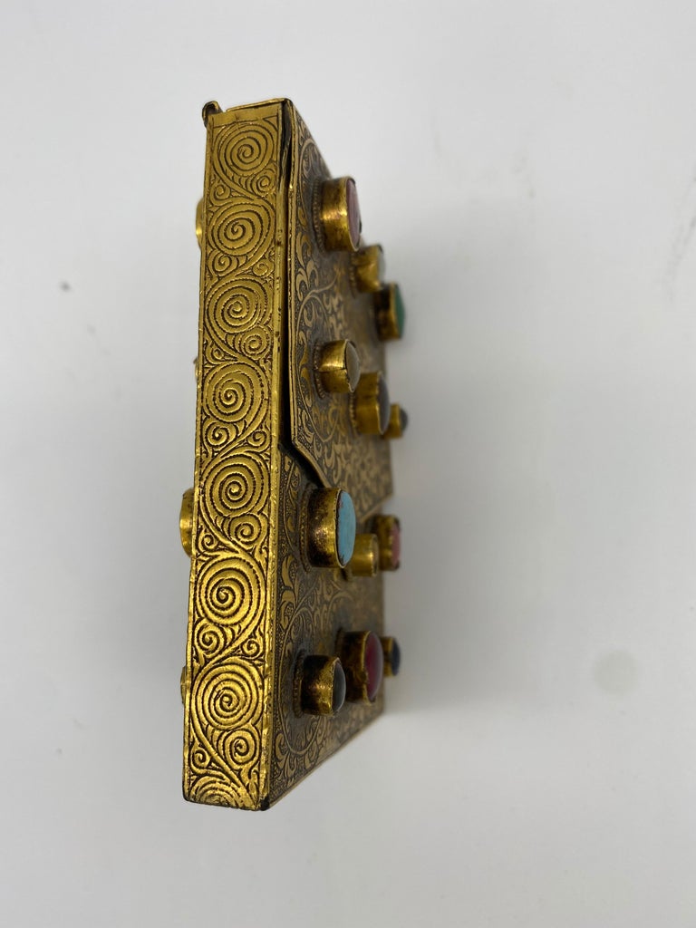 Brass Cigarette Case with Cut Polished Stones at 1stDibs