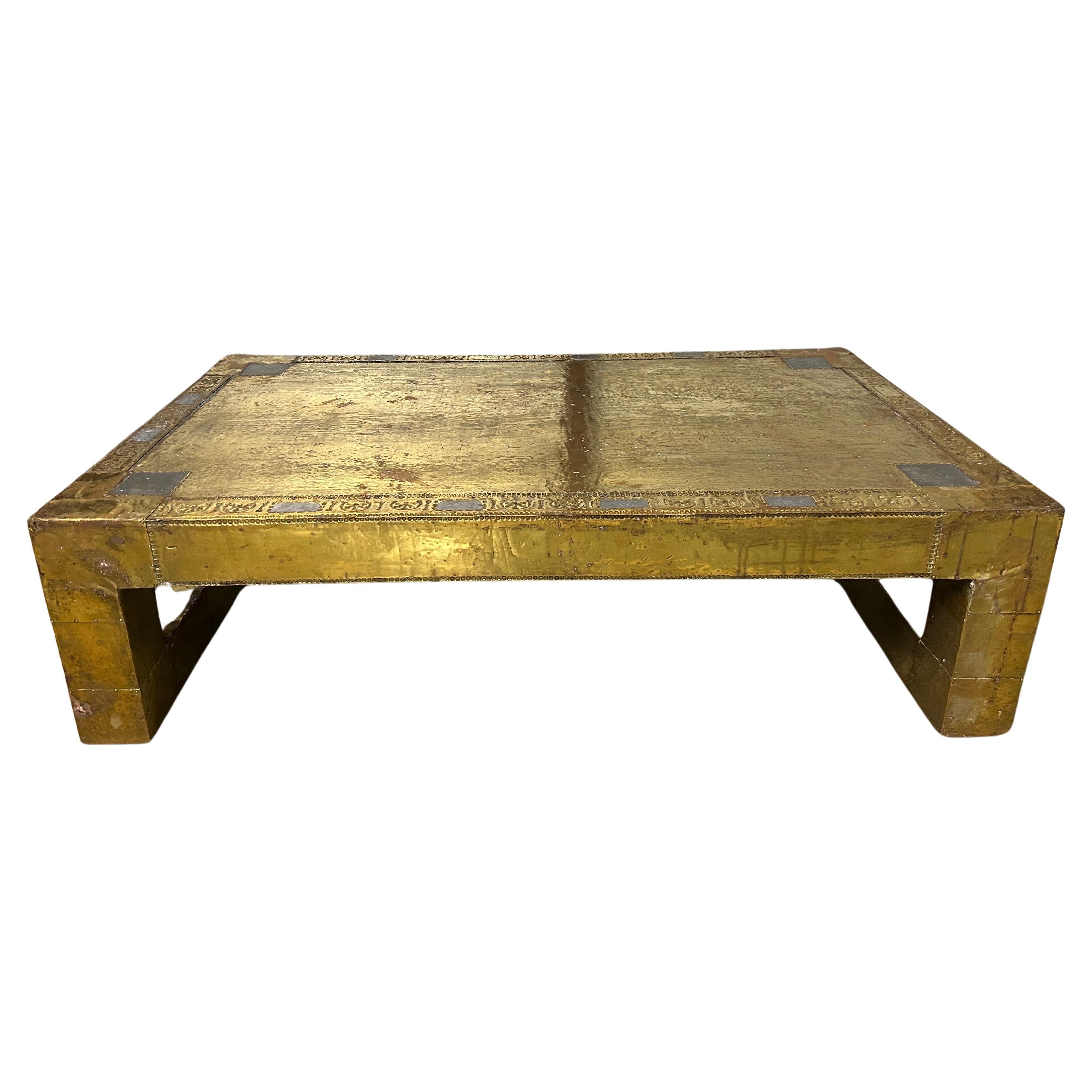 Brass Clad Coffee Table By Rodolfo Dubarry For Sale at 1stDibs