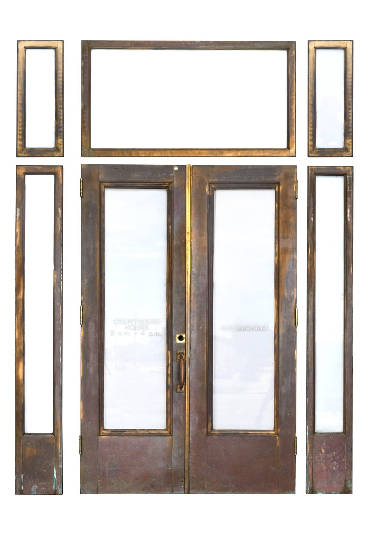 Brass Clad Courthouse Door Set with Sidelites at 1stDibs