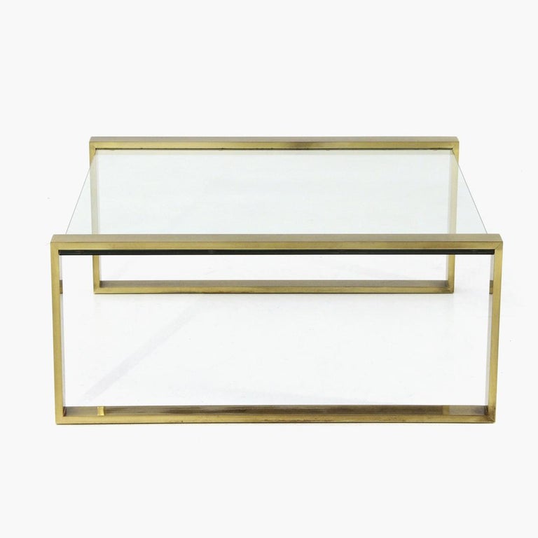 Brass Coffee Table with Rectangular Glass Top, 1950s For Sale at 1stDibs