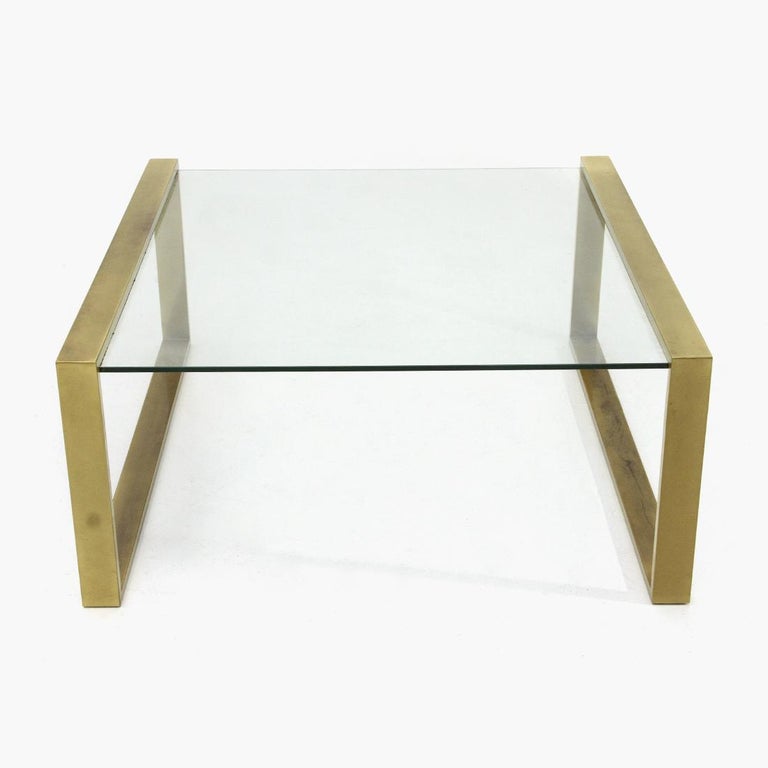 Brass Coffee Table with Rectangular Glass Top, 1950s For Sale at 1stDibs