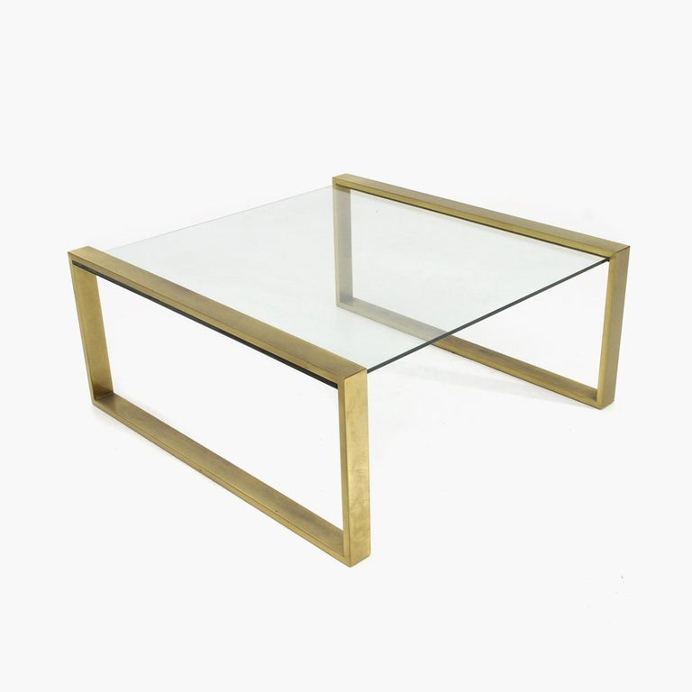 Brass Coffee Table with Rectangular Glass Top, 1950s For Sale at 1stDibs