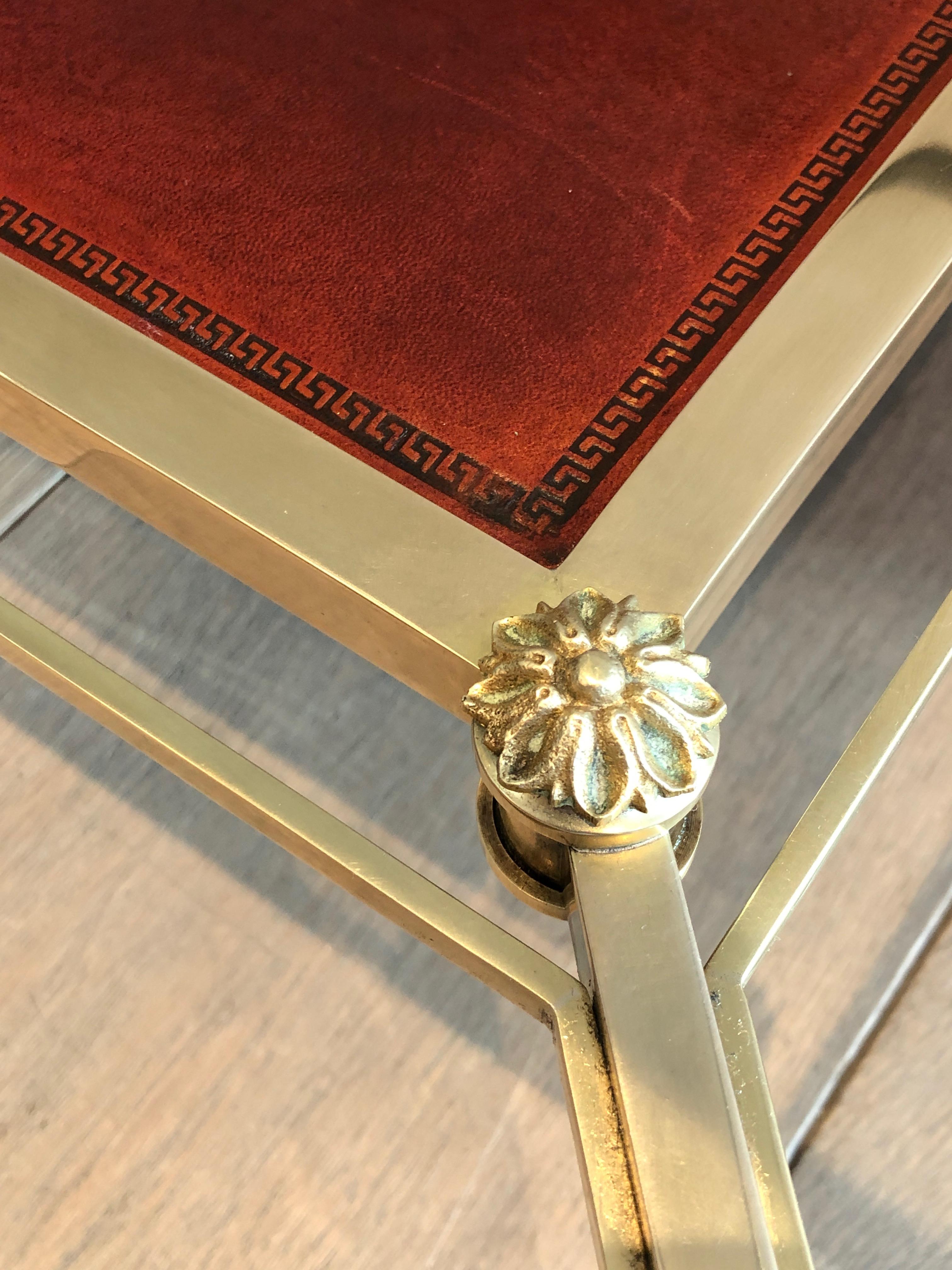 Brass Coffee Table with Red Leather Shelf by Maison Jansen at 1stDibs