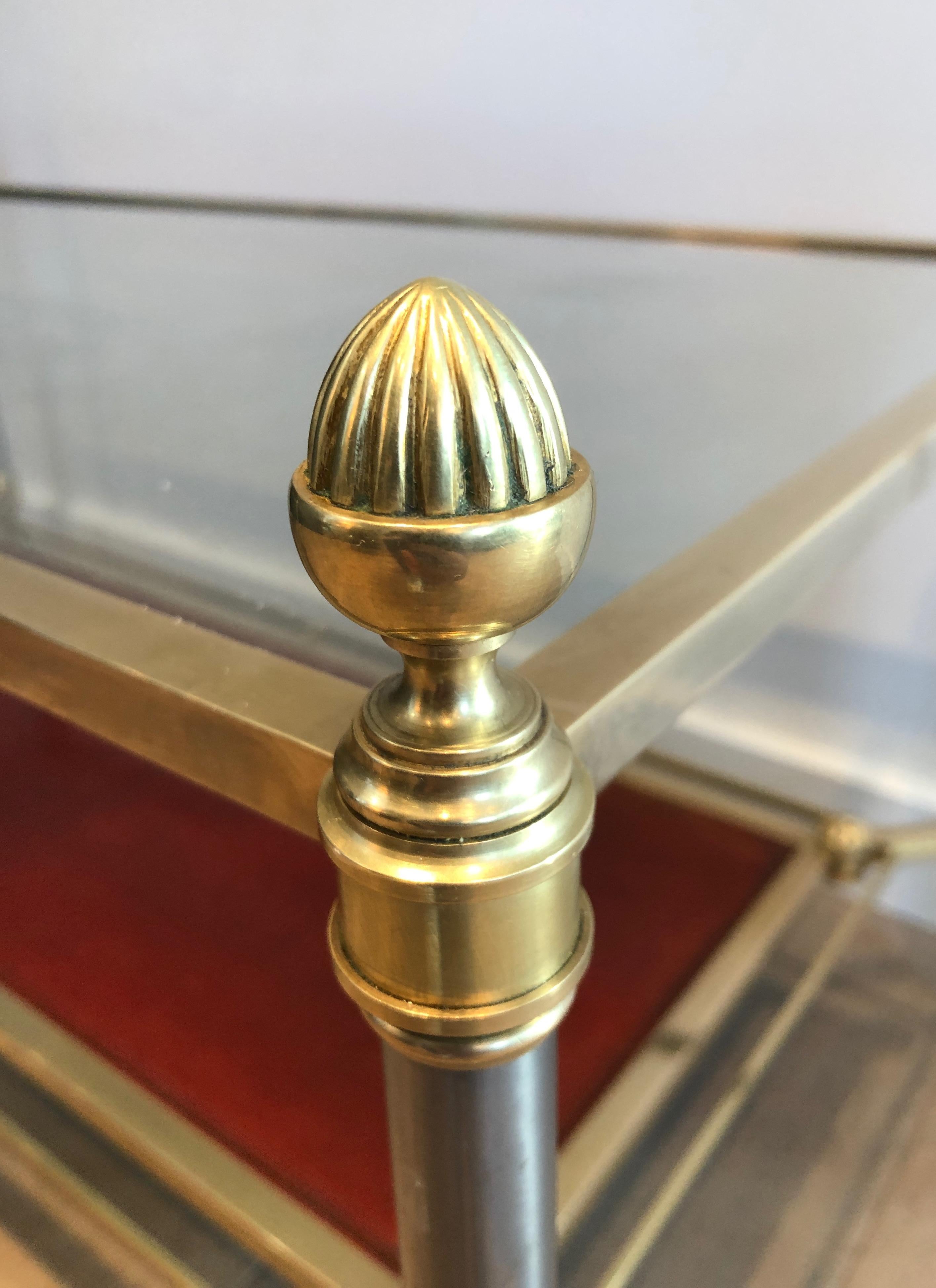 Brass Coffee Table with Red Leather Shelf by Maison Jansen at 1stDibs