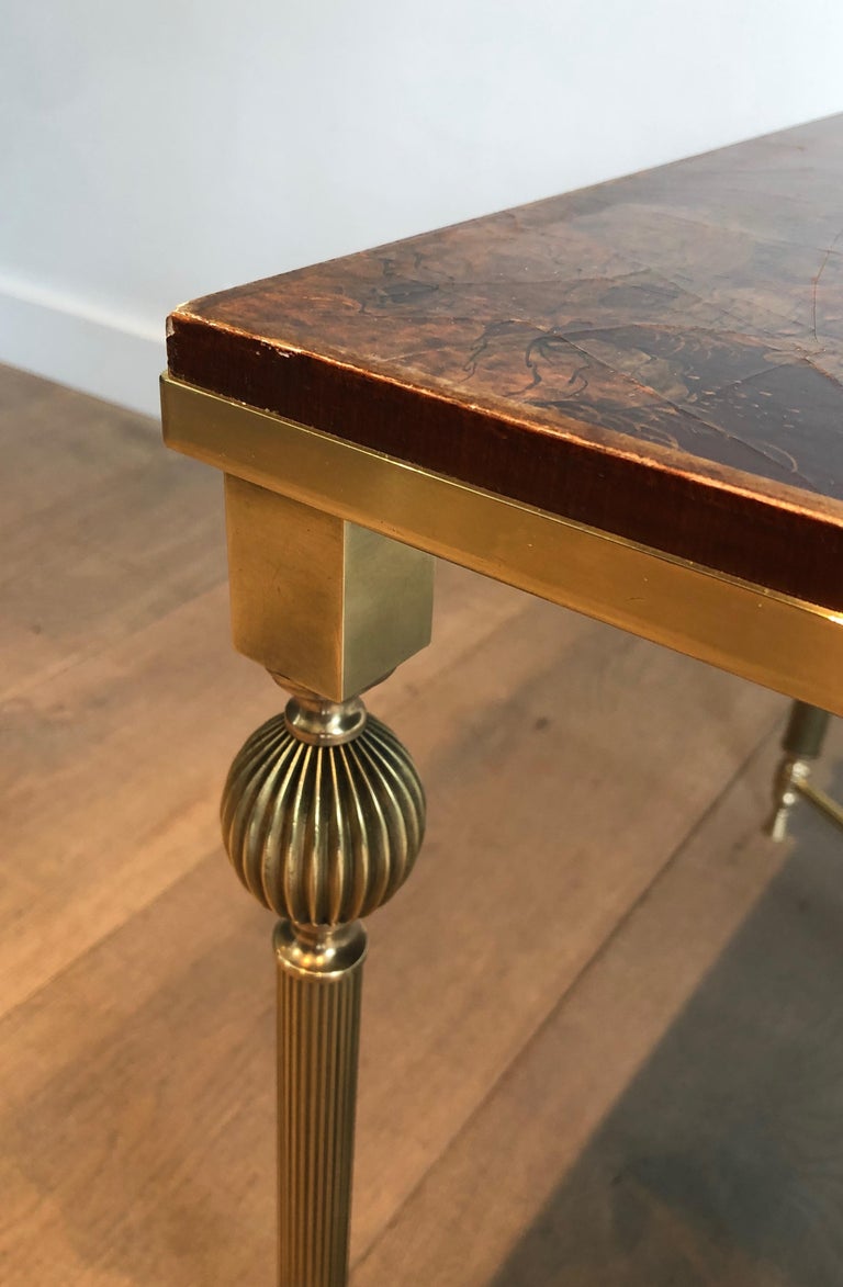 Brass Coffee Table with Wood Lacquered Top Representing Chinese Scenes ...
