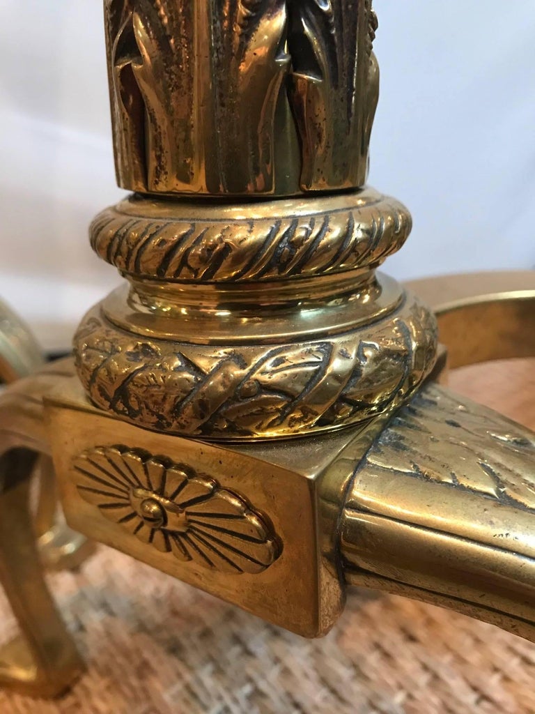 Brass Column Andirons For Sale at 1stDibs