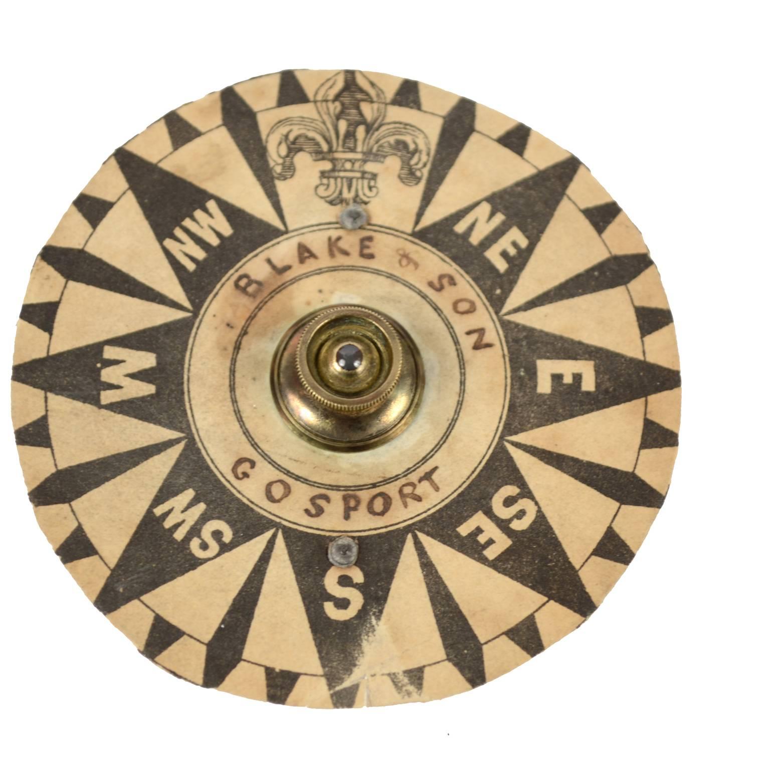 Brass Compass First Half of the 19th Century Mounted on a Walnut Wooden ...