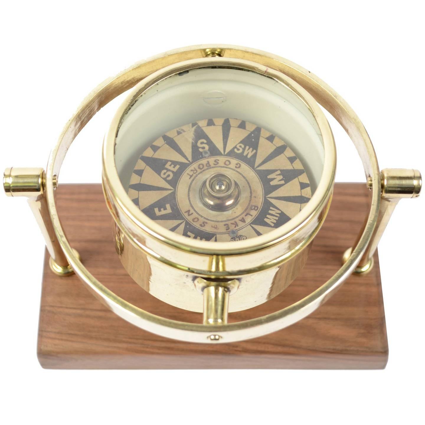 Brass Compass First Half of the 19th Century Mounted on a Walnut Wooden ...