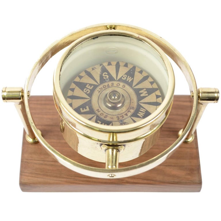 Brass Compass First Half of the 19th Century Mounted on a Walnut Wooden ...