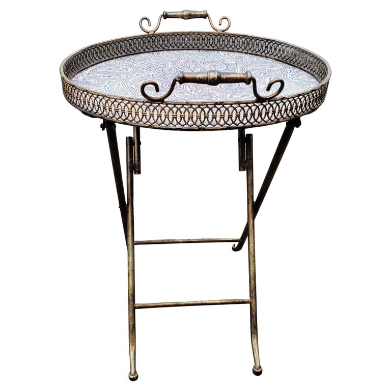Brass, Copper and Iron Folding Galleried Tray Table For Sale at 1stDibs