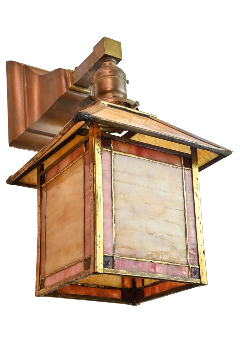 Brass Craftsman/Mission Sconce with Stained Glass Shade at 1stDibs ...