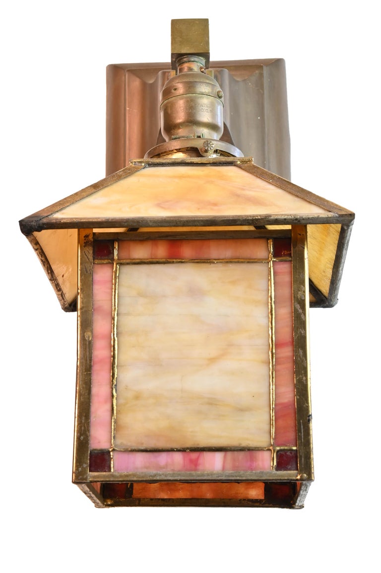 Brass Craftsman/Mission Sconce with Stained Glass Shade at 1stDibs ...