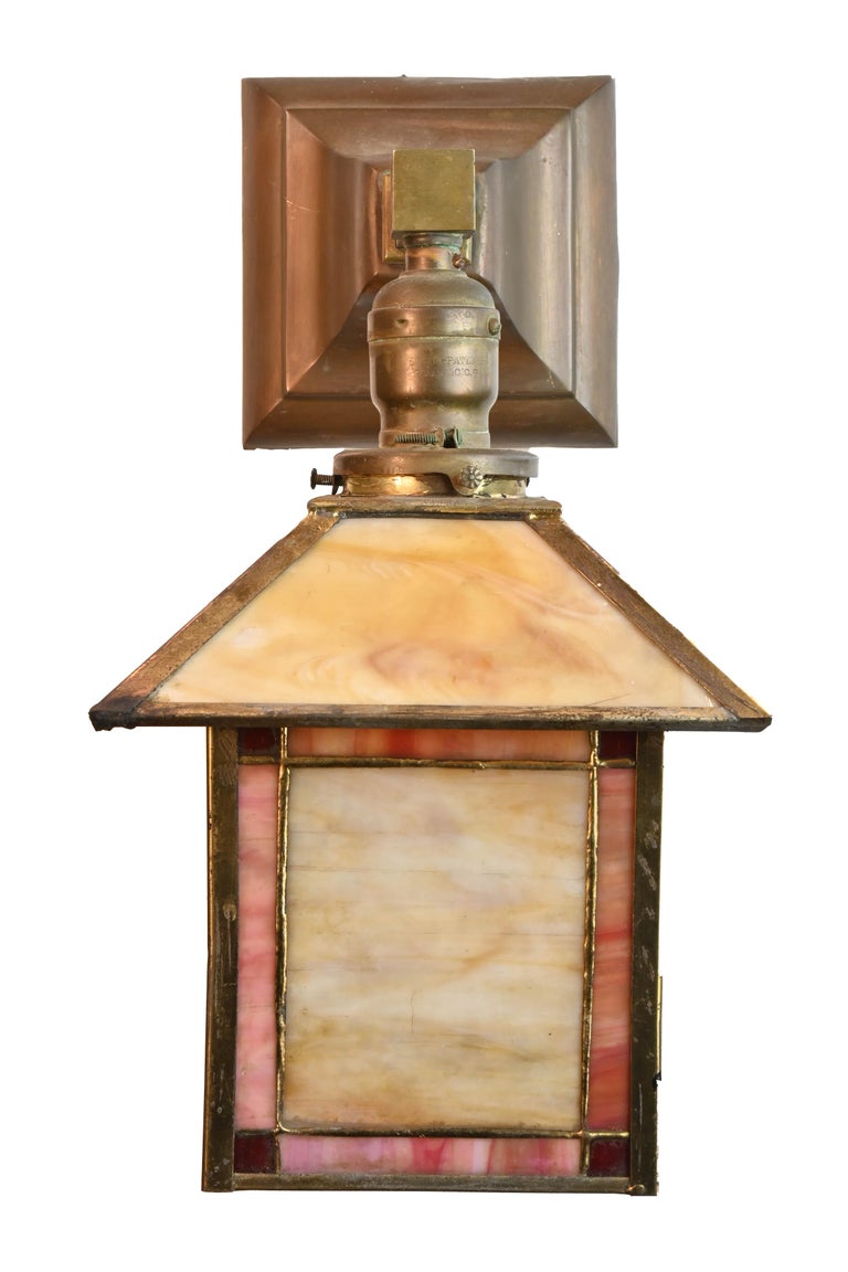 Brass Craftsman/Mission Sconce with Stained Glass Shade at 1stDibs ...