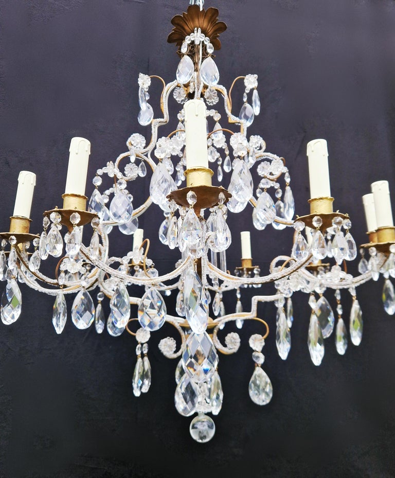 Brass Crystal Chandelier Antique Ceiling Lamp Lustre Art Nouveau Gold ...