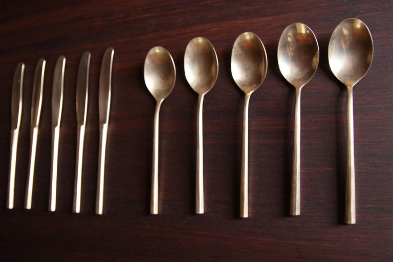 Brass Danish Design Cutlery 15 Pieces For Sale at 1stDibs