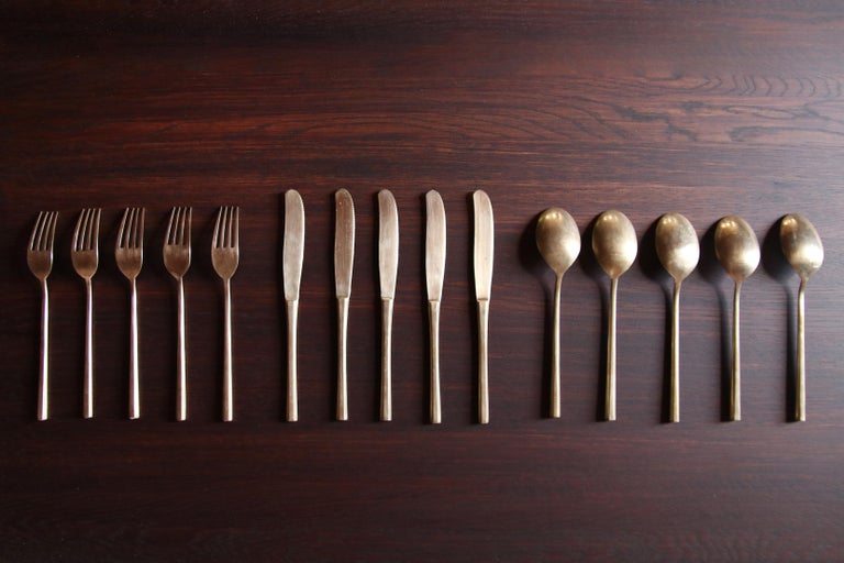 Brass Danish Design Cutlery 15 Pieces For Sale at 1stDibs