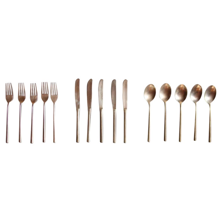 Brass Danish Design Cutlery 15 Pieces For Sale at 1stDibs