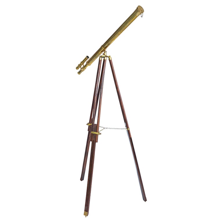 Brass Double Telescope Mounted on Adjustable Tripod Wooden, Brass ...