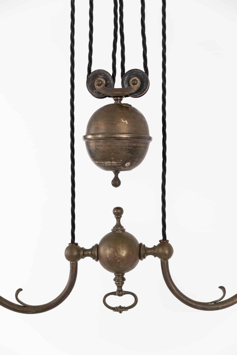Brass Edwardian Rise and Fall Prismatic Glass Ceiling Light Lamp, c ...