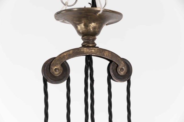 Brass Edwardian Rise and Fall Prismatic Glass Ceiling Light Lamp, c ...