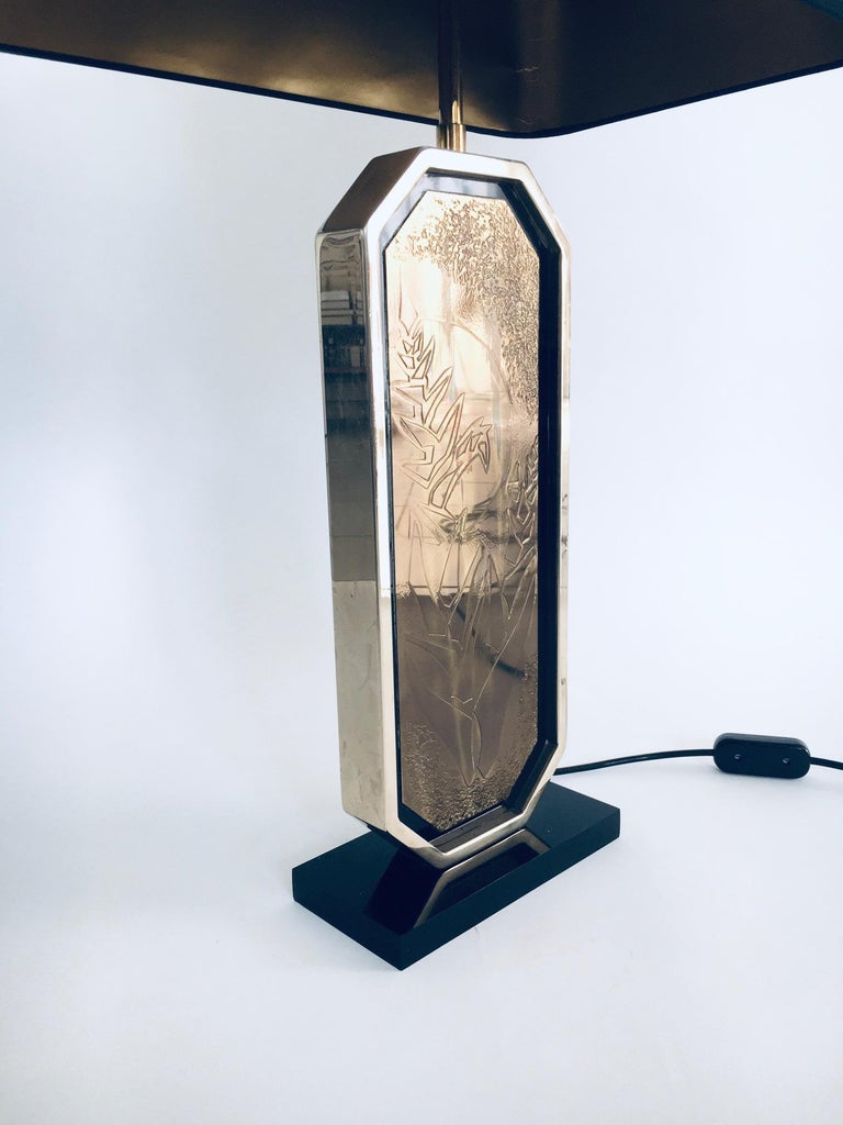 Brass Etched Maho Table Lamp by George Mathias for M2000, Belgium 1970 ...