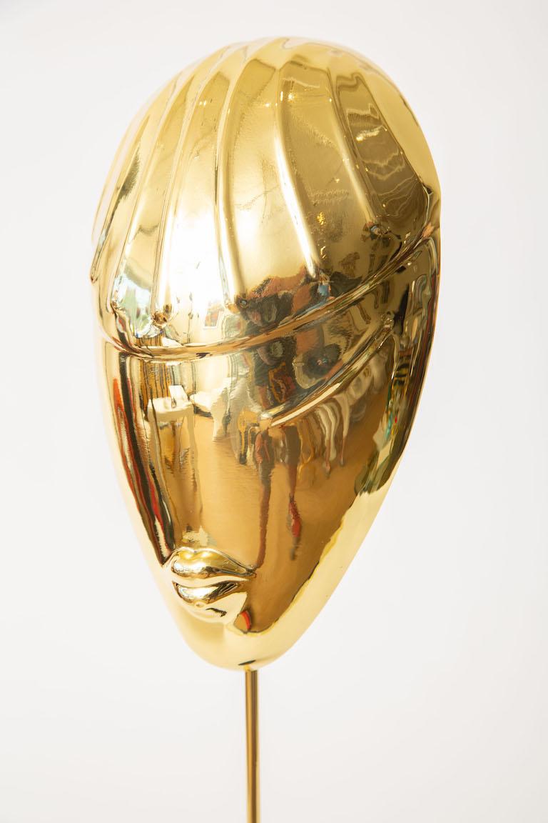 Brass Face Mask Sculpture Hagenauer Style Black Stand Vintage For Sale ...