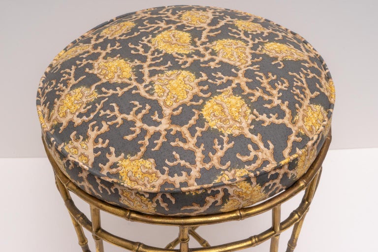 Brass Faux Bamboo Vanity Stool For Sale at 1stDibs