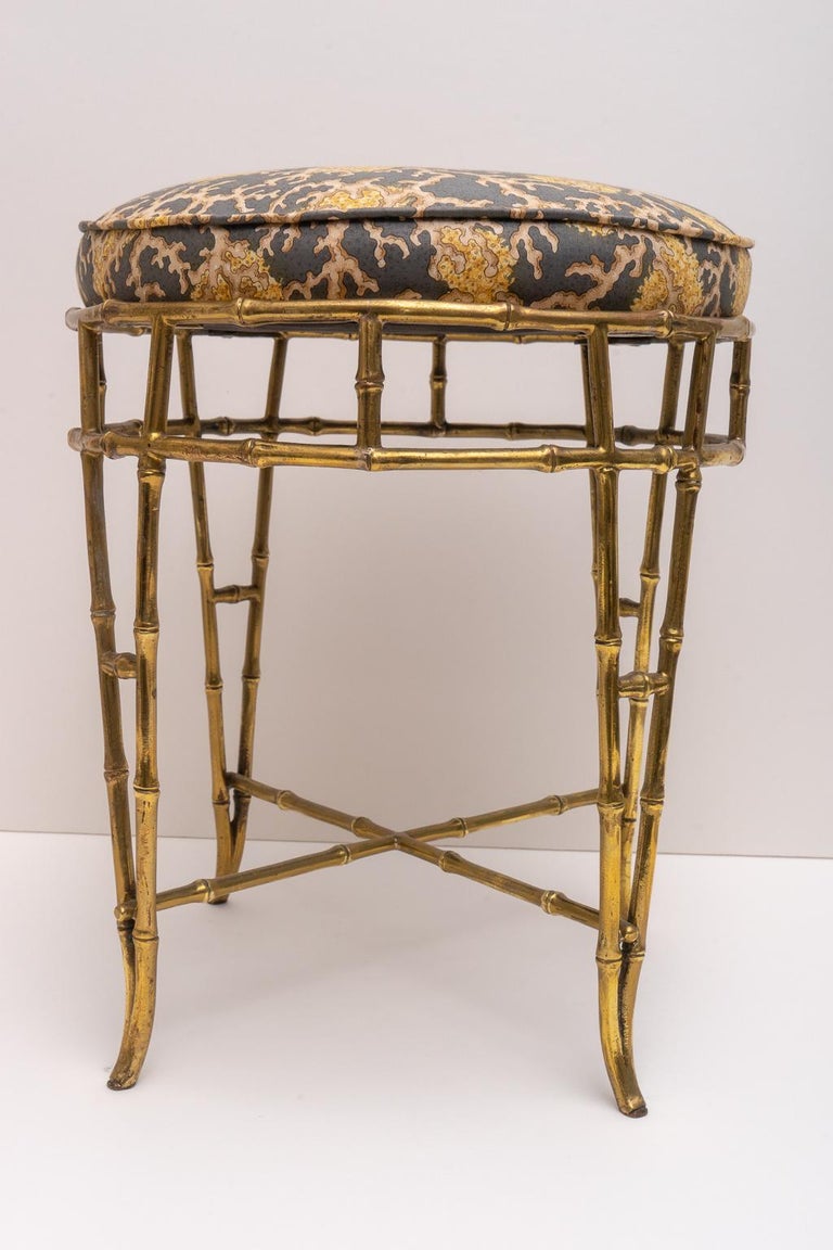 Brass Faux Bamboo Vanity Stool For Sale at 1stDibs