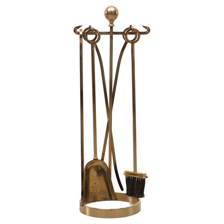 Brass Fireplace Tool Set 1970s Regency For Sale at 1stDibs